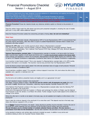 Fillable Online hyundaicapital co Financial Promotions Checklist ...
