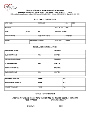 Fillable Online New Patient Information Form - Westside Medical Imaging ...