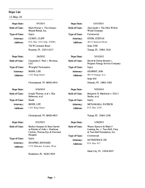 Fillable Online Depo List - hartley mellish Fax Email Print - pdfFiller
