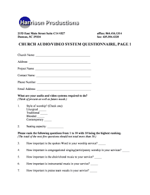 Fillable Online harrisonpro Church Questionnaire - Harrison Production ...