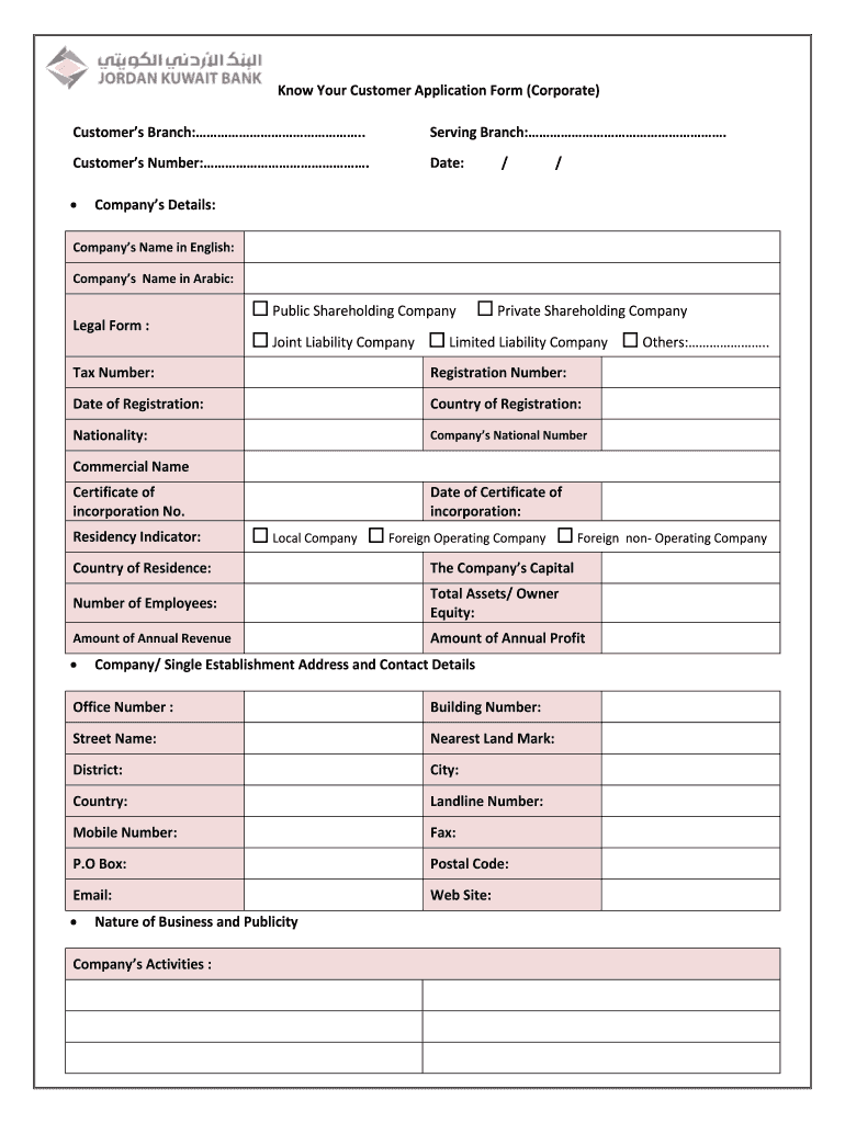 Fillable Online Know Your Customer Application Form Corporate Date Fax ...