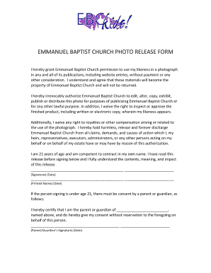 Fillable Online EMMANUEL BAPTIST CHURCH PHOTO RELEASE FORM Fax Email ...