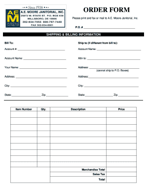 Fillable Online Order Form - Moore Janitorial Fax Email Print - pdfFiller
