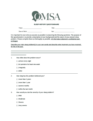 Fillable Online Sleep History bQuestionnaireb Fax Email Print - pdfFiller