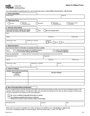 Fillable Online on Intent to Object bFormb - WSIB Fax Email Print ...