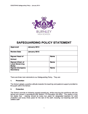 Fillable Online burnleyhighschool co SAFEGUARDING POLICY STATEMENT ...