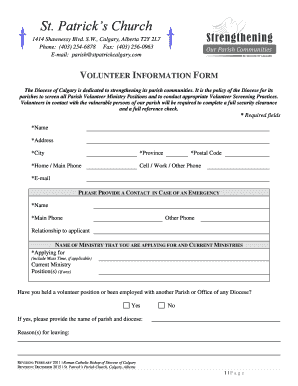 Fillable Online Volunteer Information Form - St. Patrick's Parish Fax ...