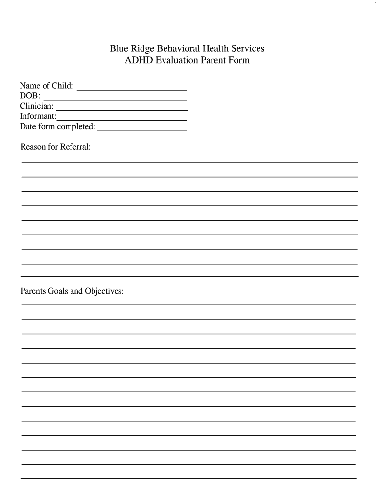 Fillable Online ADHD Evaluation Form - Blue Ridge Behavioral Health ...