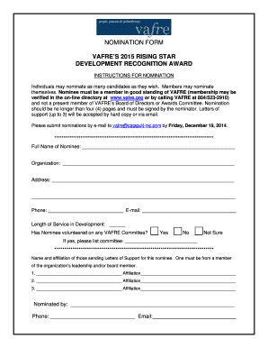 Fillable Online vafre Rising Star Nomination Form finaldocx Fax Email ...