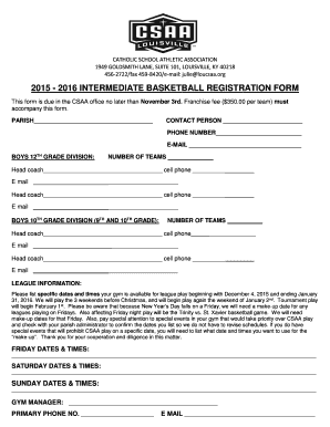 Fillable Online 2015 - 2016 INTERMEDIATE BASKETBALL REGISTRATION Fax ...
