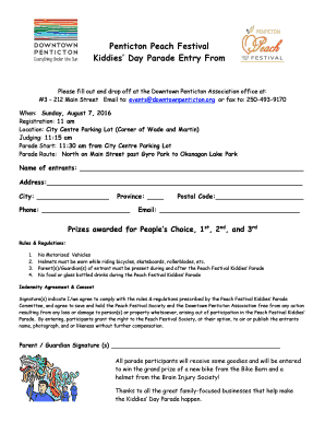 Fillable Online Kiddies' Day Parade Entry Form - Peach Festival Fax ...