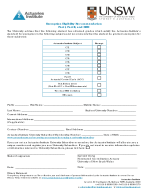 Fillable Online Exemption Eligibility Recommendation bFormb - UNSW ...