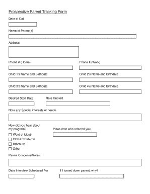 Fillable Online nafcc Prospective Parent Tracking Form Fax Email Print ...