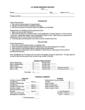 Fillable Online woodson k-state 4H SWINE BREEDING RECORD Year Name Age ...