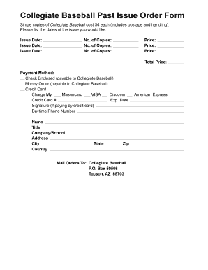 Fillable Online Collegiate Baseball Past Issue Order Form Fax Email Print - pdfFiller