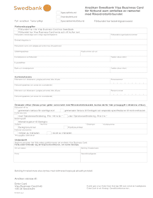 Fillable Online svenskidrott Anskan Swedbank Visa Business Card fr frbund som omfattas av ...