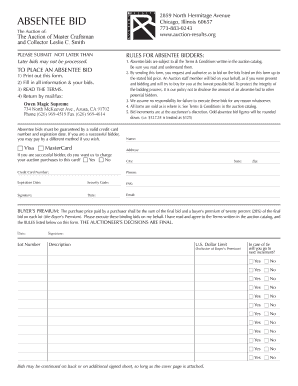 Fillable Online Absentee Bid Form - Owen Magic Supreme Fax Email Print ...