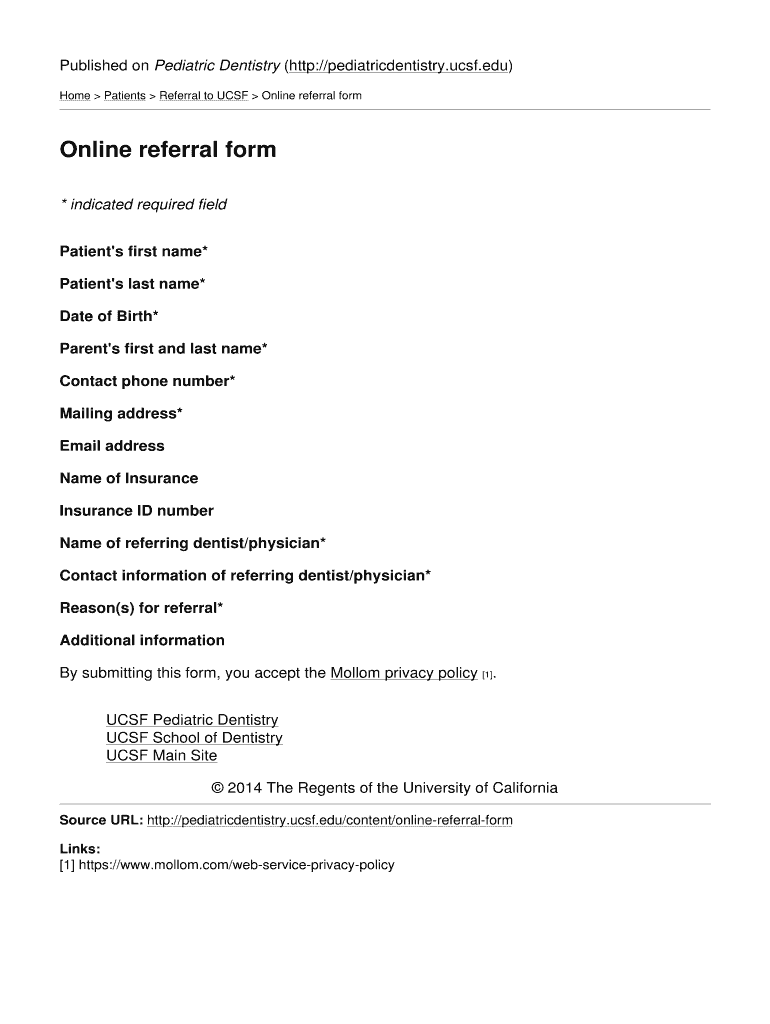 Fillable Online pediatricdentistry ucsf Online referral form ...
