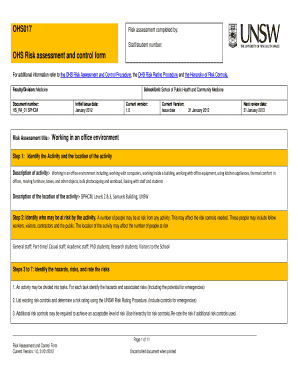 Fillable Online sphcm med unsw edu OHS017 Risk assessment completed by ...