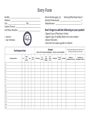 Fillable Online casaca New Games for Life Entry Form - bCASACAb ...