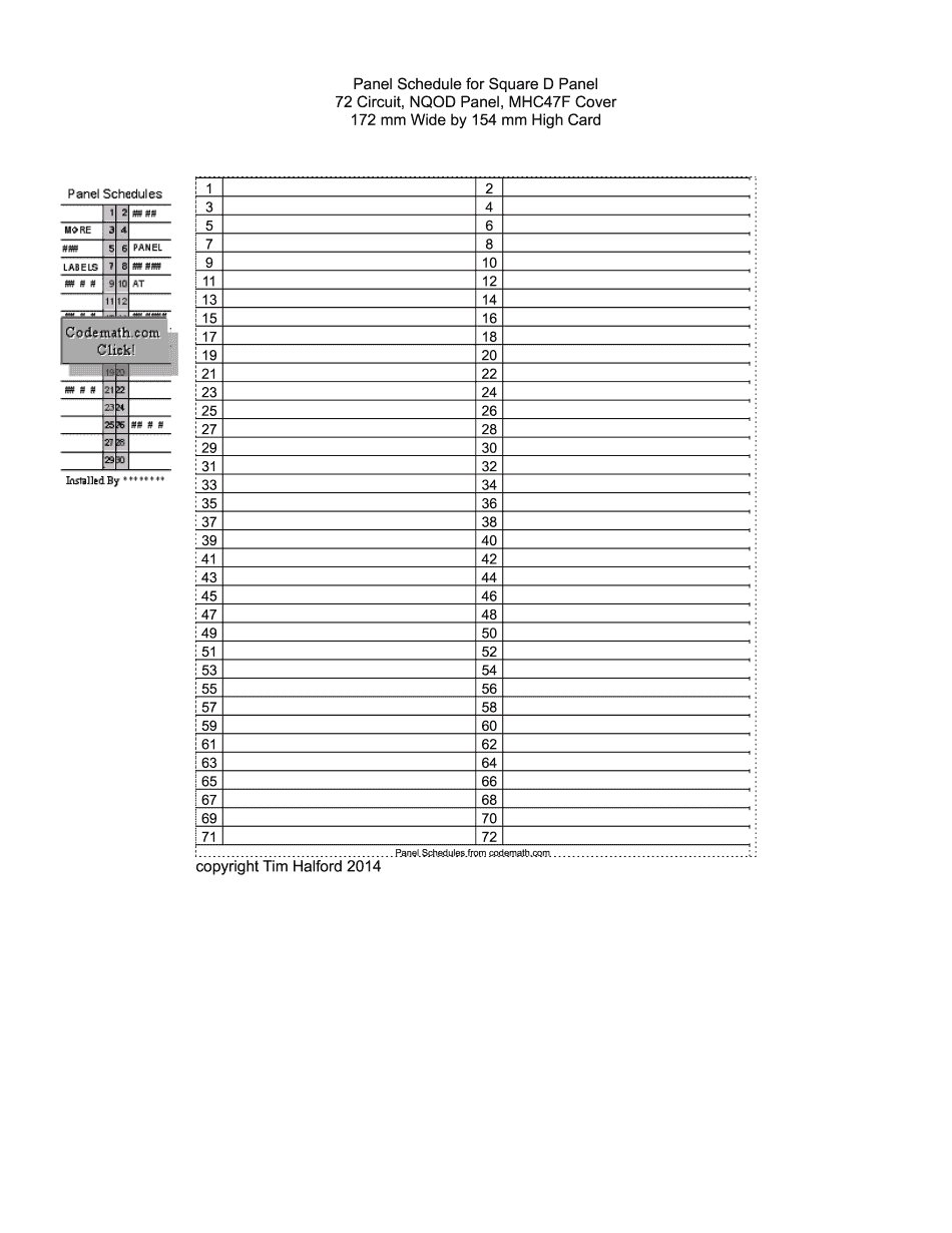 42 Circuit Panel Schedule Template