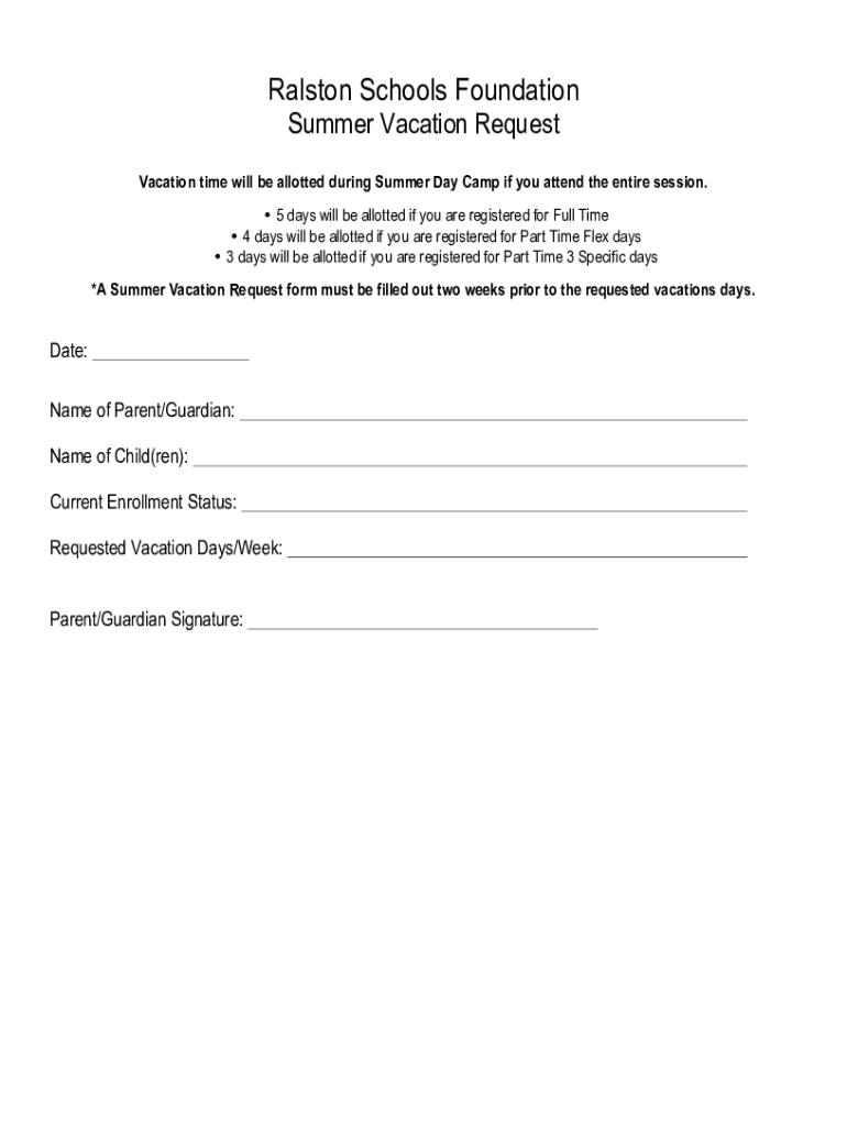 Fillable Online Summer Vacation Request Form.docx Fax Email Print ...