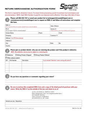Fillable Online RETURN MERCHANDISE AUTHORIZATION FORM This form is ...