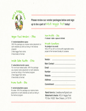 Fillable Online Please review our vendor packages below and sign up to ...