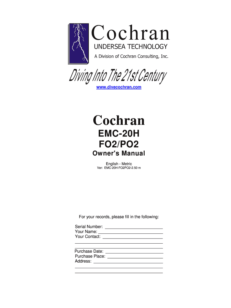 Fillable Online com Cochran EMC20H FO2/PO2 Owner 's Manual English Metric Ver: EMC20HFO2PO22 Fax ...