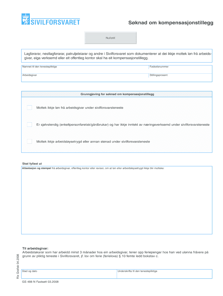 Fillable Online sivilforsvaret S knad om kompensasjonstillegg (nynorsk) - Sivilforsvaret Fax ...