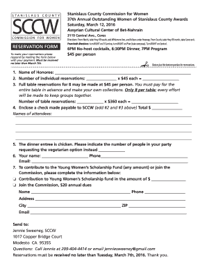 Fillable Online stanislauswomen SCCW Dinner Reservation 16 - Stanislaus ...