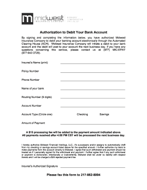Fillable Online Authorization to Debit Your Bank Account ...