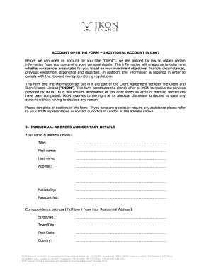 Fillable Online Account Application Form - Individual - Ikon Finance ...