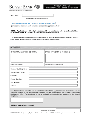 Fillable Online APPLICATION FOR DOCUMENTARY LETTER OF CREDIT NO Fax ...