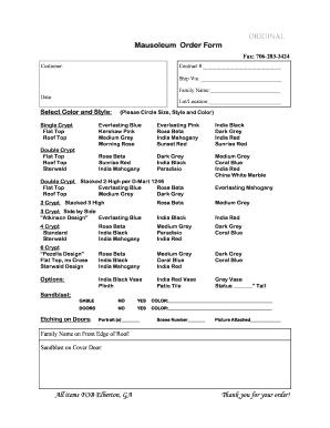 Fillable Online ORIGINAL Mausoleum Order Form - Everlasting Granite ...