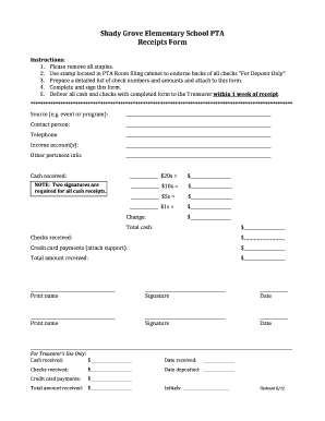 Fillable Online sgespta PTA Cash Receipts Form 2012-13 Fax Email Print ...