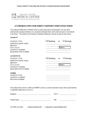 Fillable Online AUTHORIZATION FOR DIRECT DEPOSIT-EMPLOYEE FORM Fax Email Print - pdfFiller