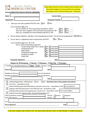 Fillable Online Employee Health PPD-TB Screening Employee Health PPD-TB ...