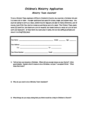 Fillable Online Childrens Ministry Application Fax Email Print - pdfFiller