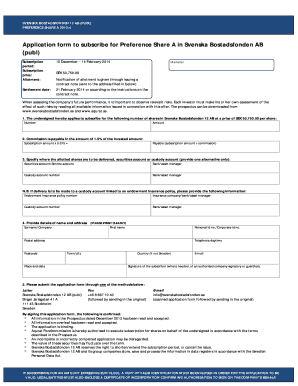 Fillable Online svenskabostadsfonden Application form to subscribe for ...