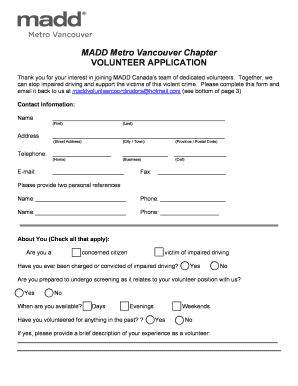Fillable Online Volunteer Application FORM-MADD Fax Email Print - pdfFiller