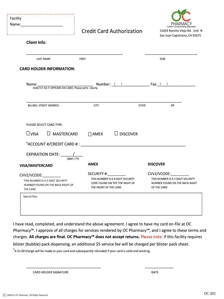 Fillable Online ocpharmacy Oc201-in-patient-credit-card-authorization-3 ...