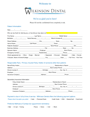 Fillable Online Printable Patient Information Form - Wilkinson Dental ...