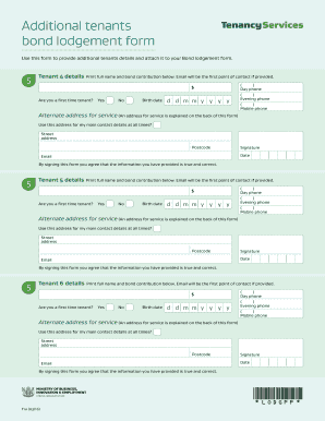 Fillable Online BAdditionalb tenants bond lodgement bformb - Tenancy ...