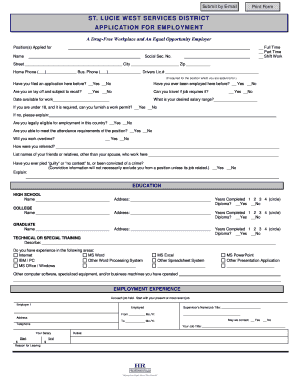 Fillable Online slwsd APPLICATION FOR EMPLOYMENT Application for ...