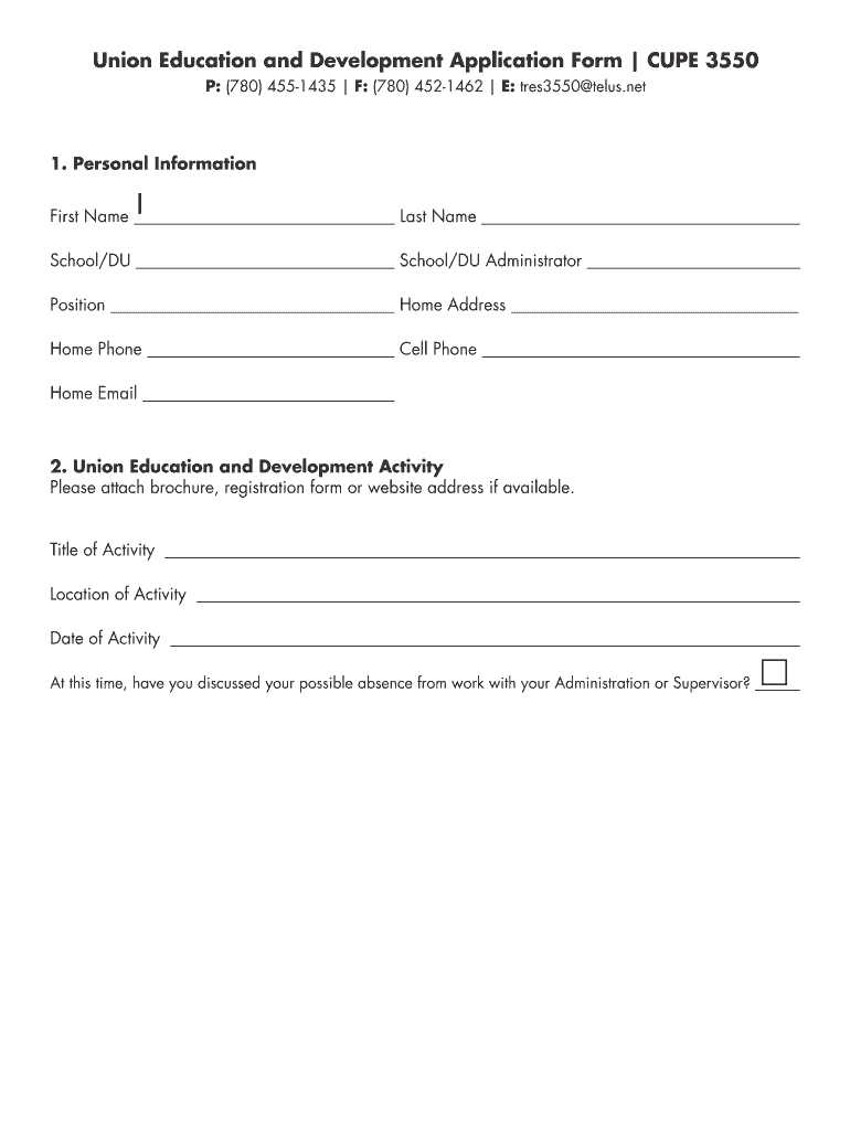 Fillable Online 3550 cupe Union Education and Development Application ...
