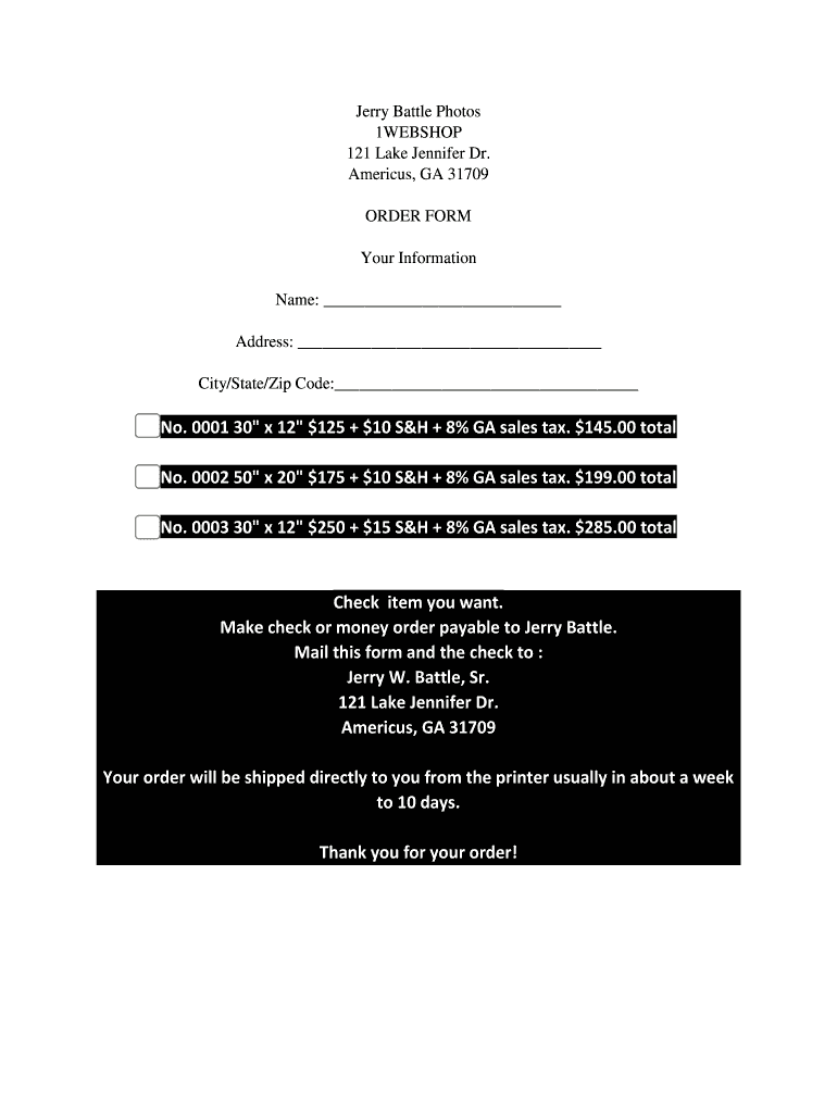 Fillable Online Printable order form to pay with check or money order ...