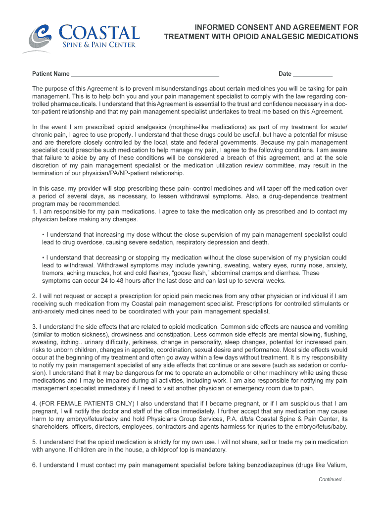 Fillable Online INFORMED CONSENT AND AGREEMENT FOR TREATMENT WITH ...