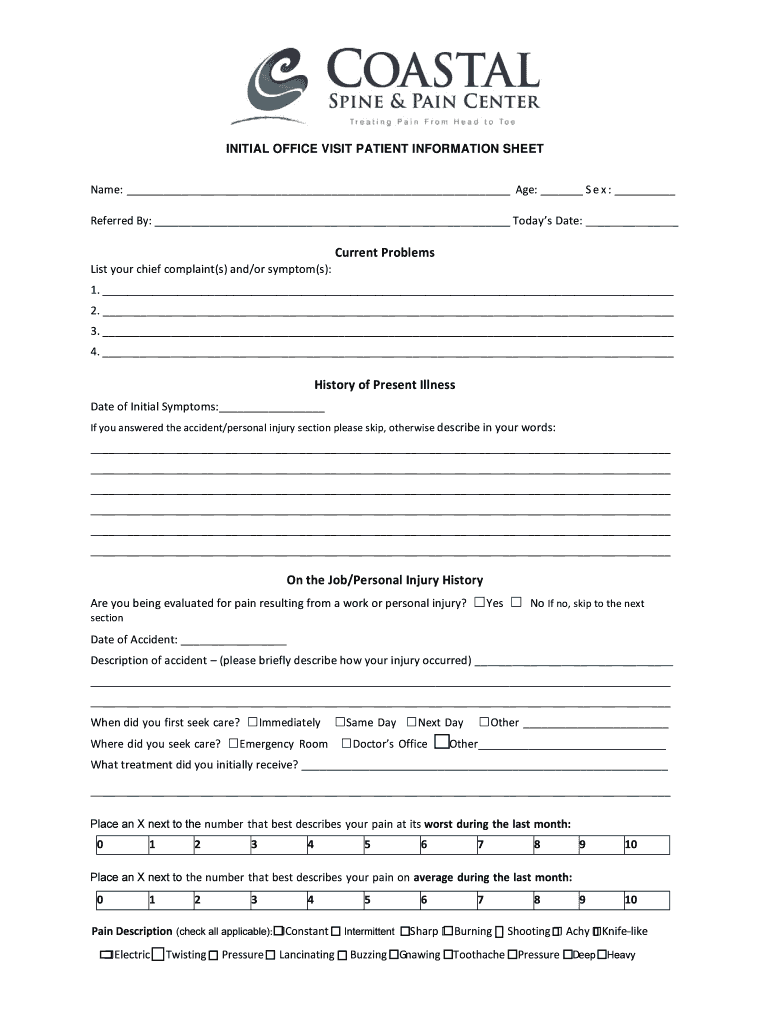 Fillable Online INITIAL OFFICE VISIT PATIENT INFORMATION SHEET Fax ...