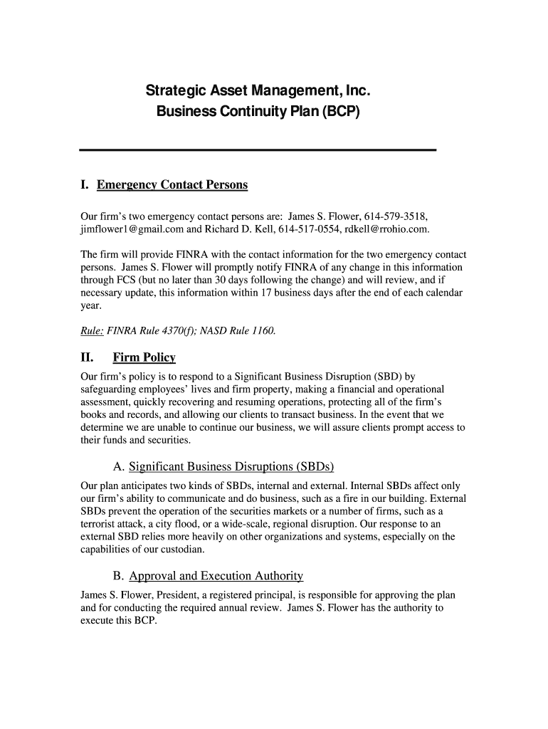 Fillable Online Strategic Asset Management, Inc. Business Continuity ...